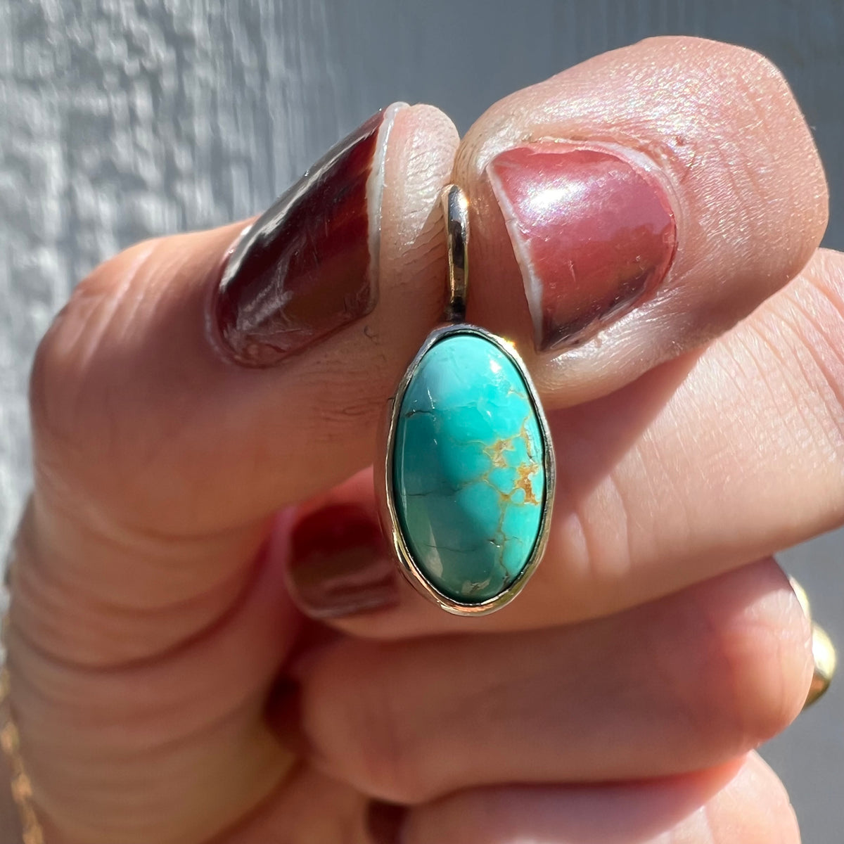 Emerald Valley Turquoise + 14k Gold Pendant – Swaying Grass Silver